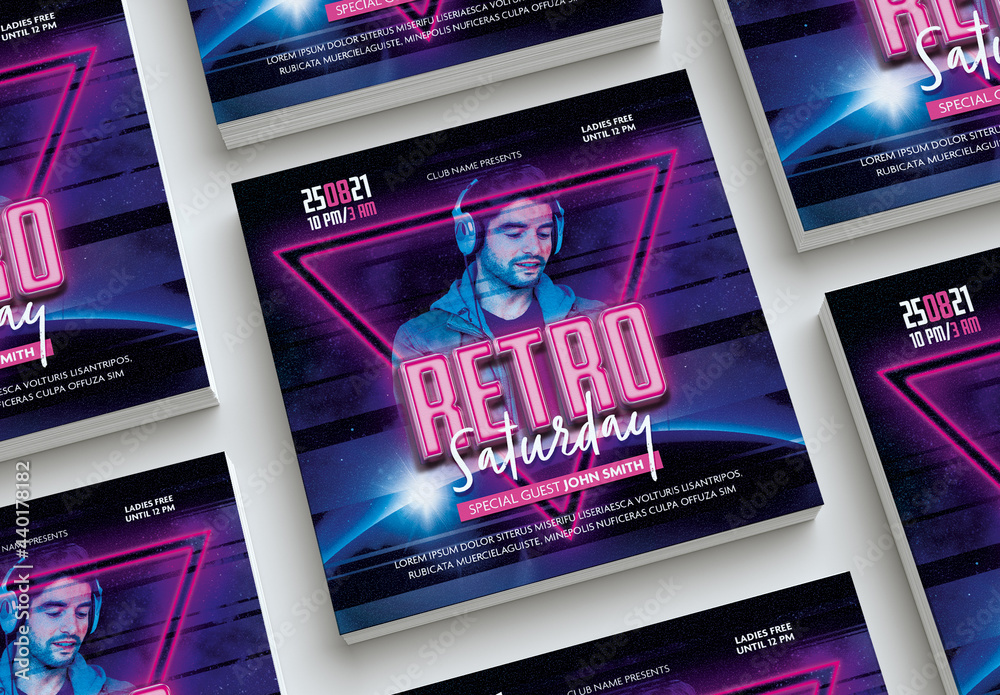 Retro Party Neon Flyer Stock Template | Adobe Stock