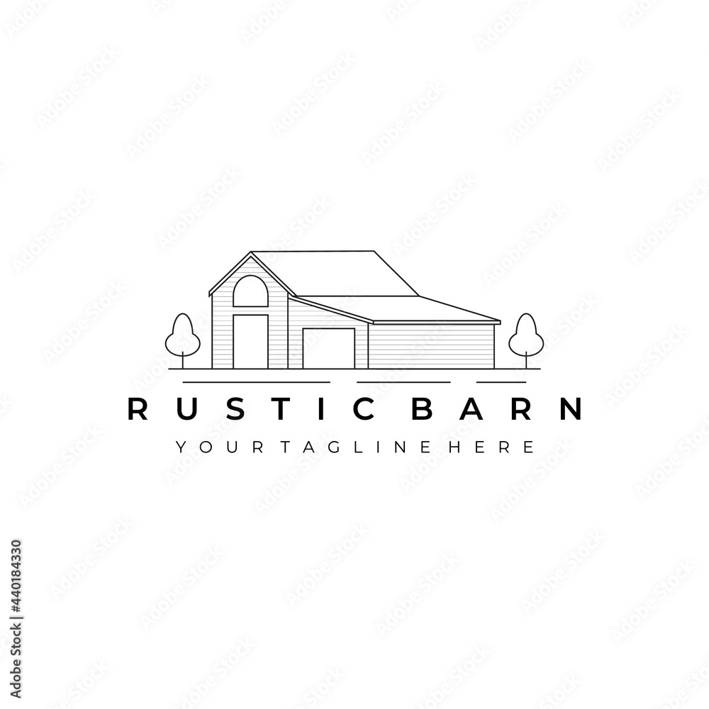 rustic barn illustration line art vector design logo. nature outdoor ...