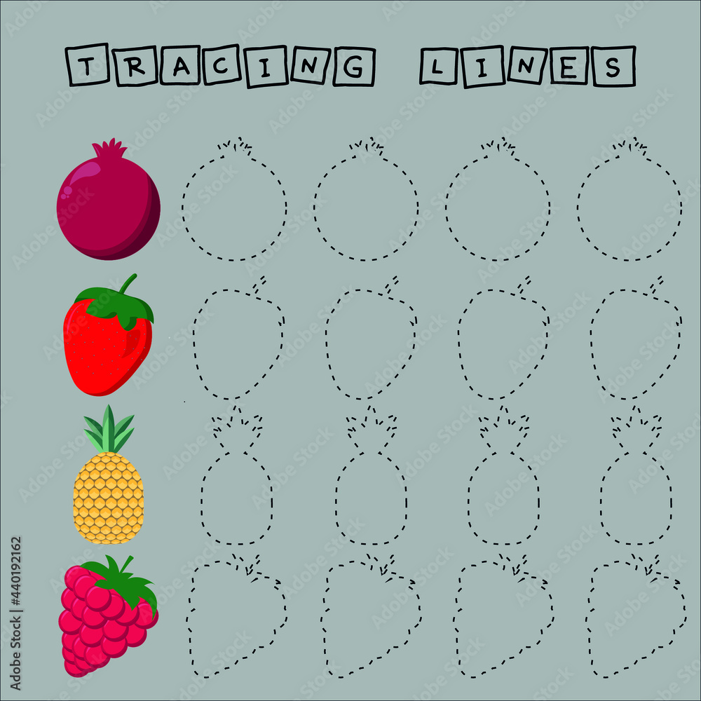 Developing an activity for children, the tracing the lines of fruites ...