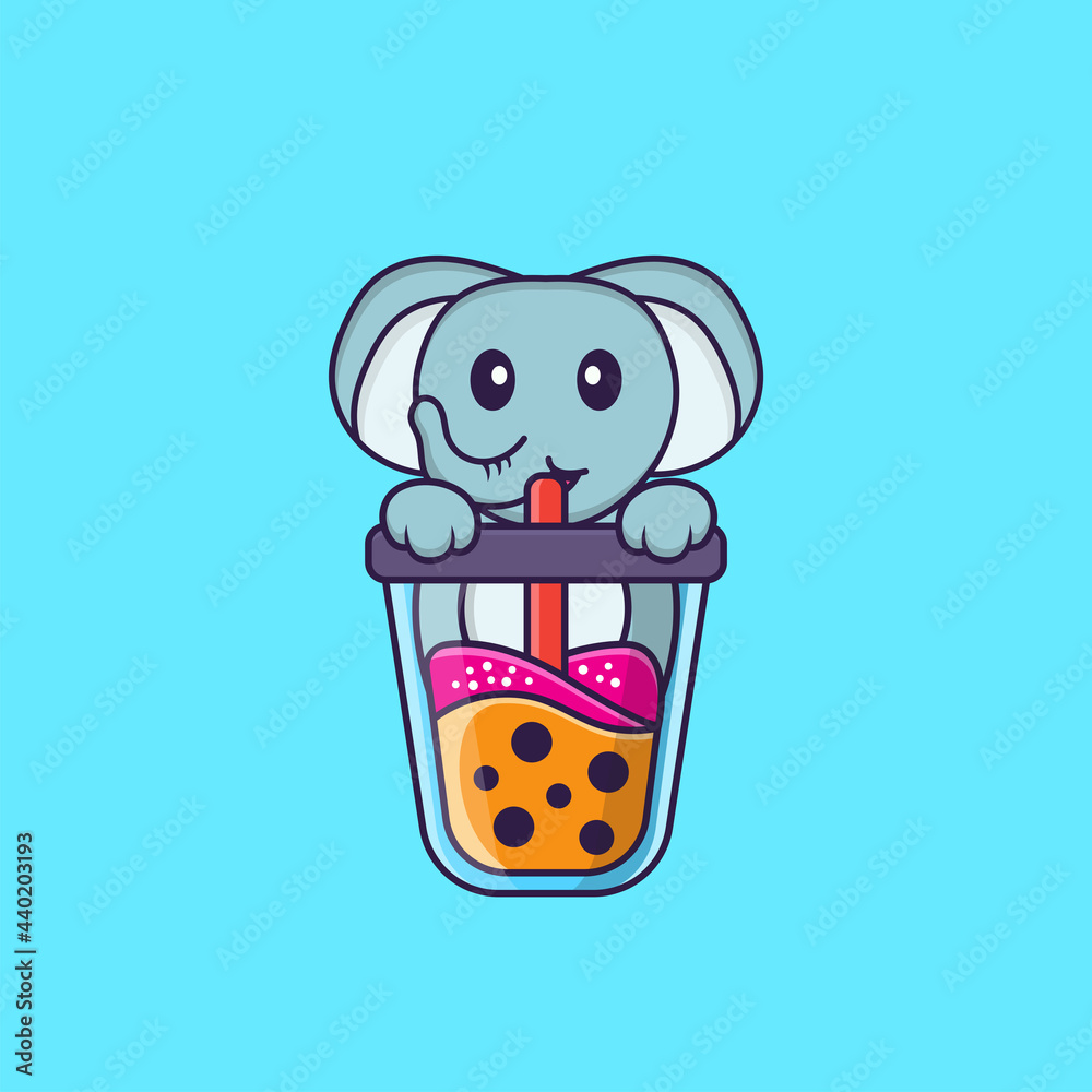 Cute elephant Drinking Boba milk tea. Animal cartoon concept isolated ...