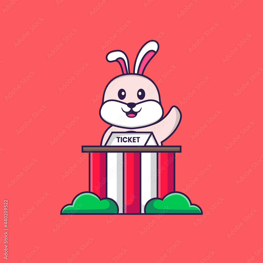 Cute rabbit is being a ticket keeper. Animal cartoon concept isolated ...