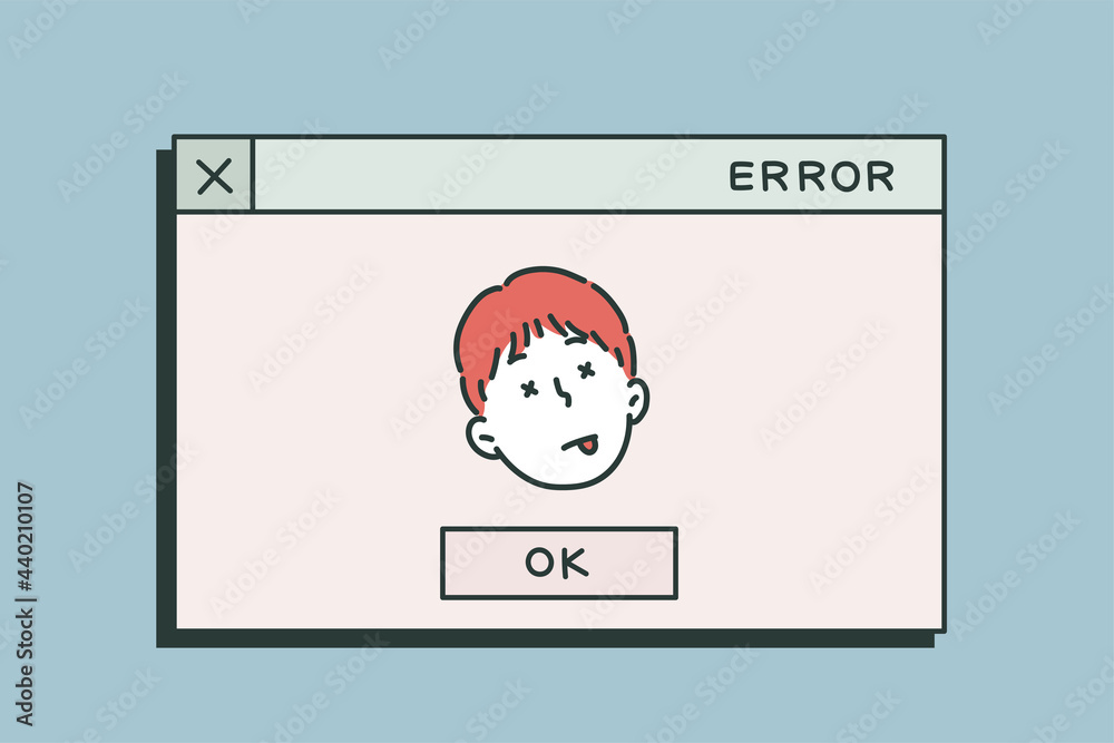 computer error screen. A man's face with a broken facial expression is ...