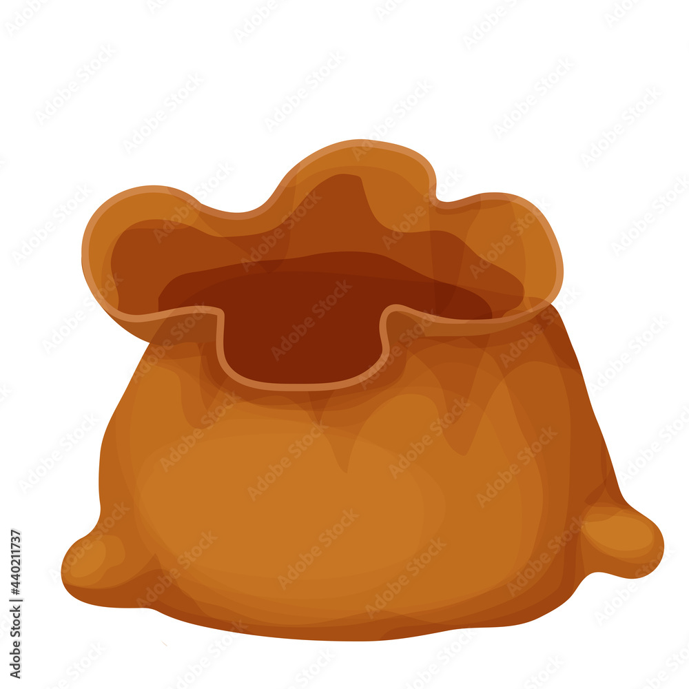 Empty open brown sack, bag in cartoon style isolated on white ...