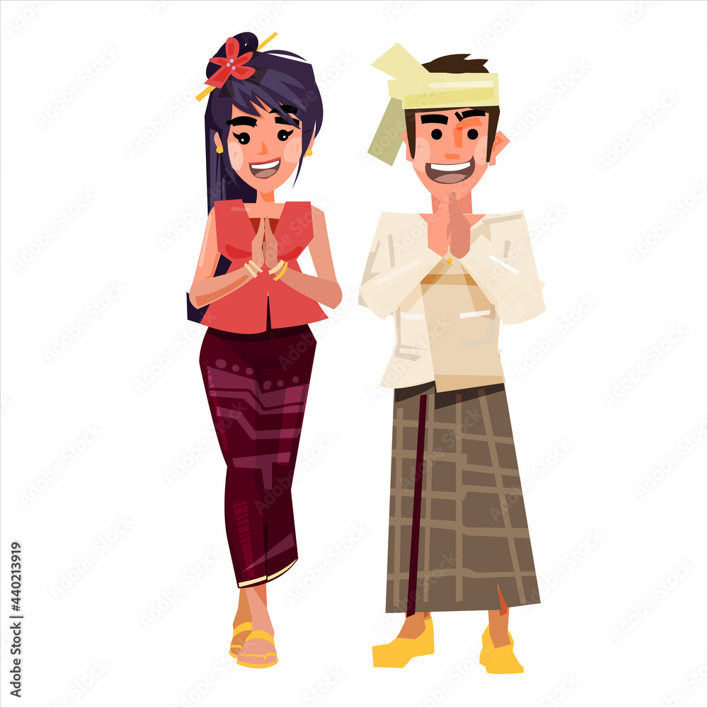 Myanmar couple in traditional costume - vector Stock Vector | Adobe Stock