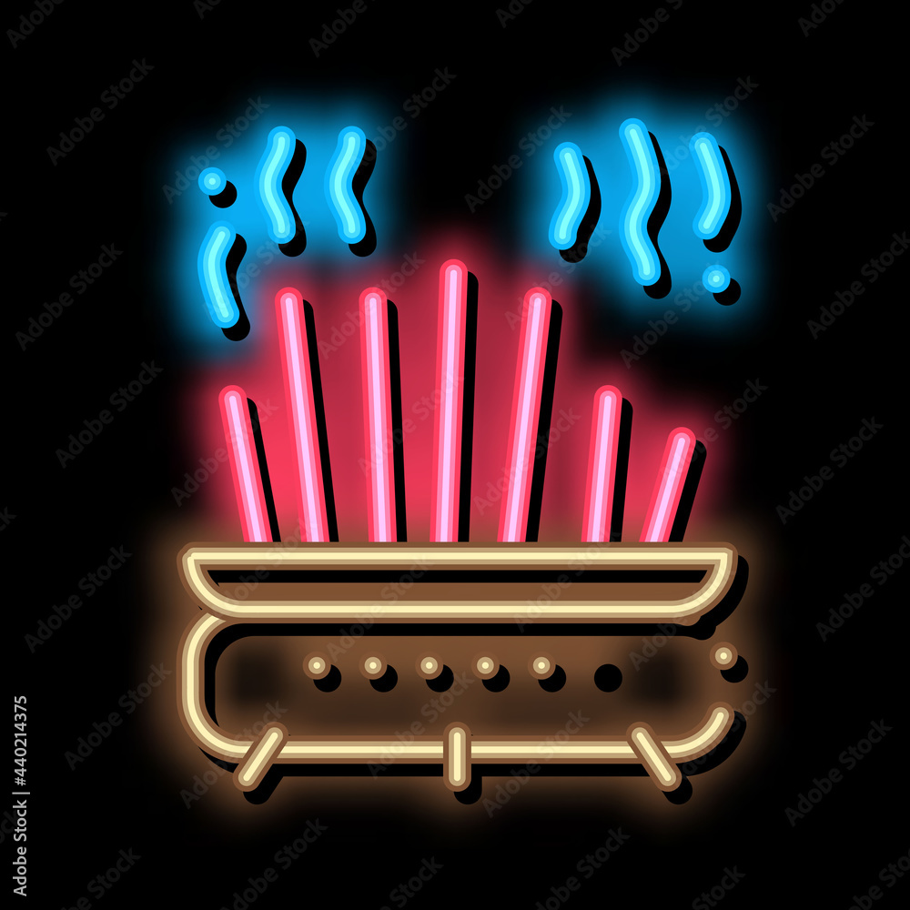 cast-iron pot with chopsticks neon light sign vector. Glowing bright ...