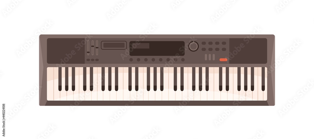 Modern synthesizer with keys, buttons and display. Synth, electronic ...