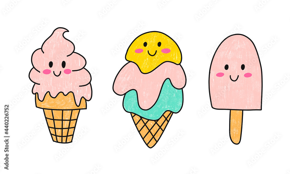 Hand Drawn illustration isolated on white background. Summer sweets ...