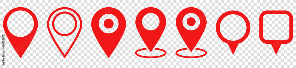 Set of red map pin icons. Modern map markers. location pin sign. Vector ...