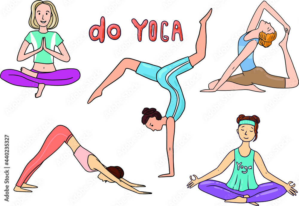 Yoga girl poster. Beautiful hand drawn illustration do yoga at home ...