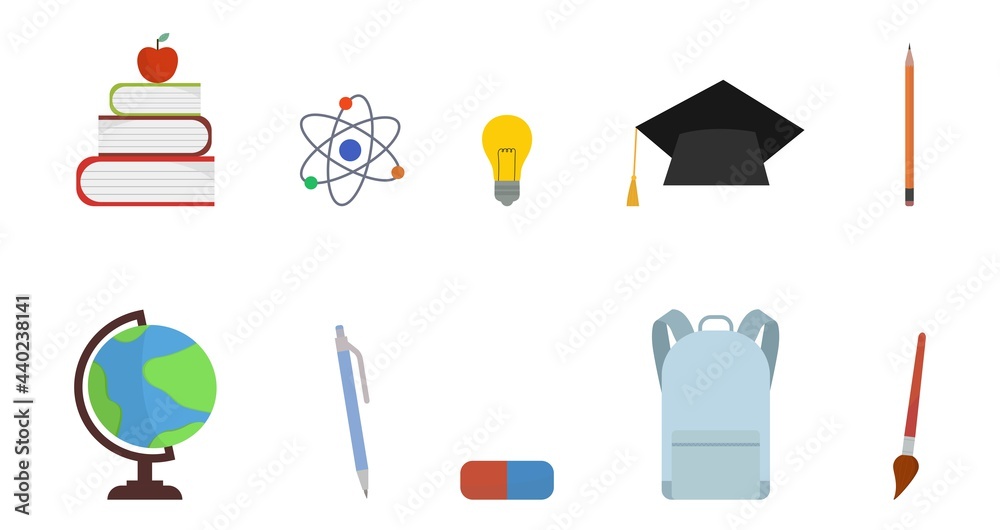 Vector illustration. A set of items for the school. Can be used to ...