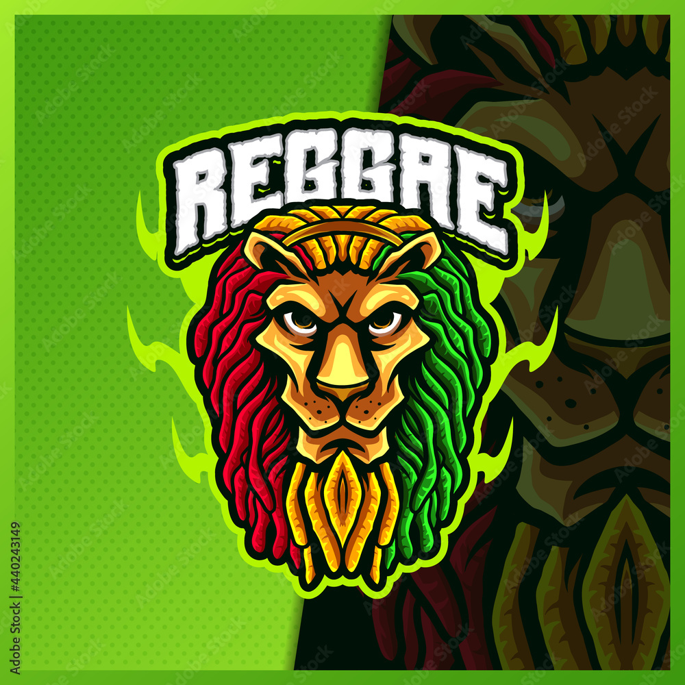 Reggae Lion mascot esport logo design illustrations vector template ...