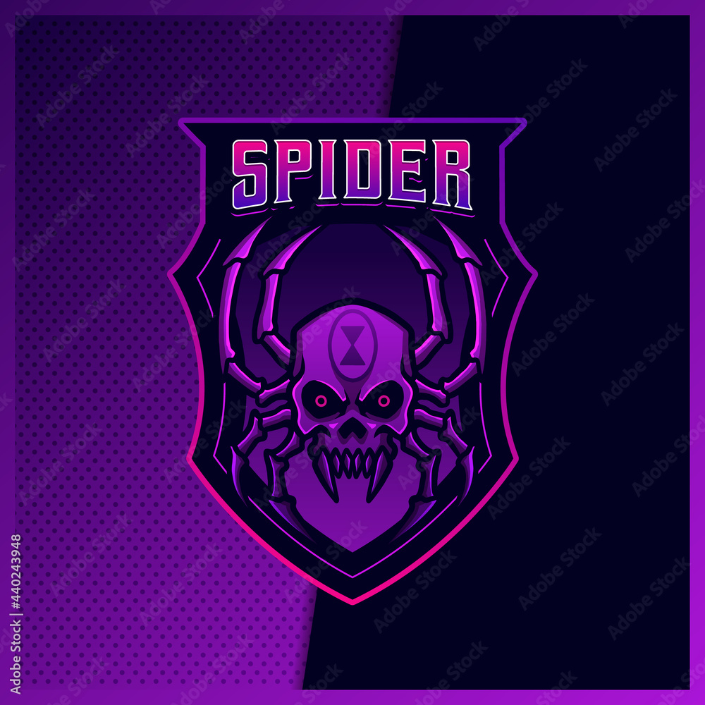 Black Widow Spider Skull mascot esport logo design illustrations vector ...