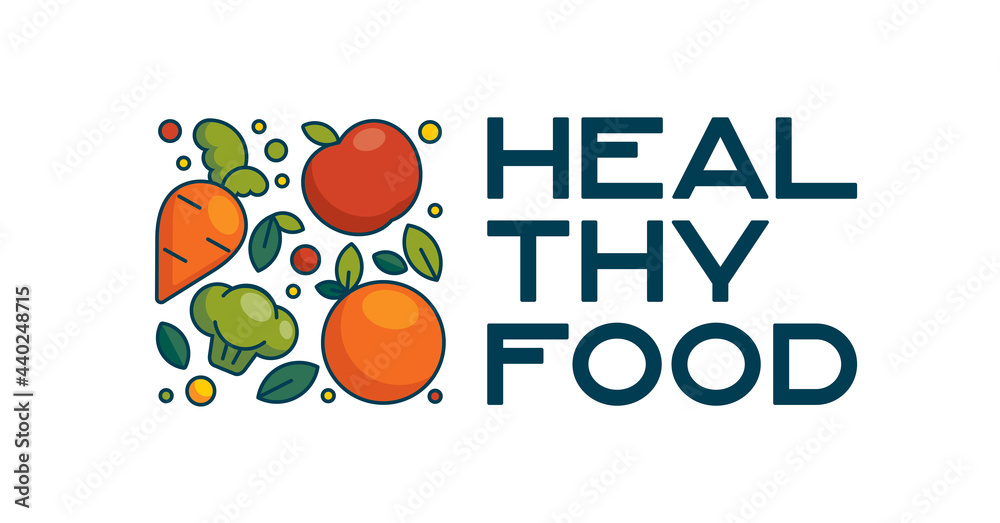 Logo of healthy food, fruits and vegetables in the shape of a square ...