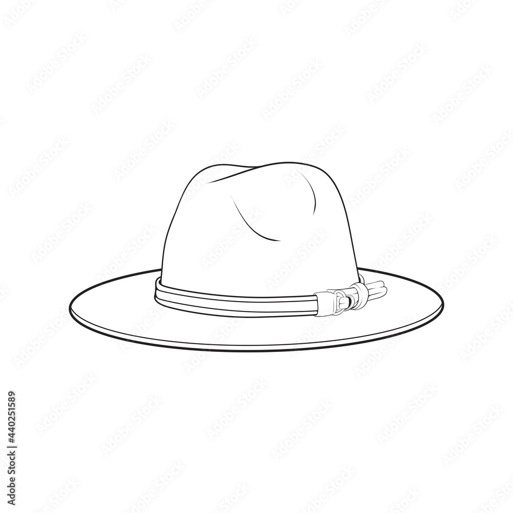fedora hat outline drawing vector, fedora hat in a sketch style, fedora hat trainers template ...