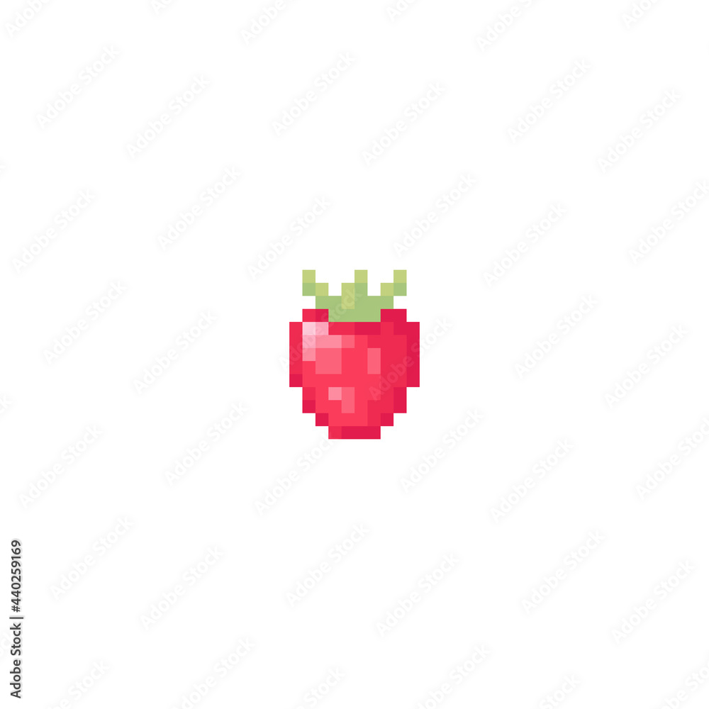 Pixel art strawberry. Cute retro icon of strawberry for game assets ...