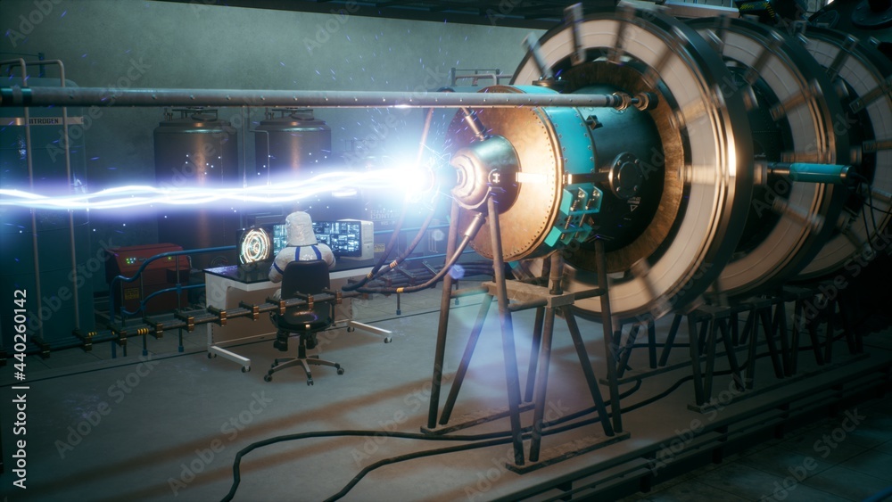 Scientists watch the work of a time machine or a futuristic ...