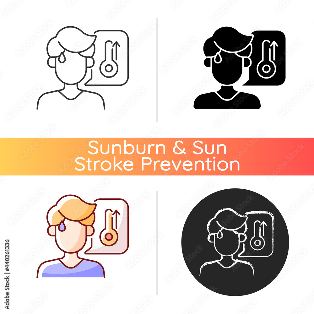 High body temperature icon. Sweating man during summer heat wave. Man ...