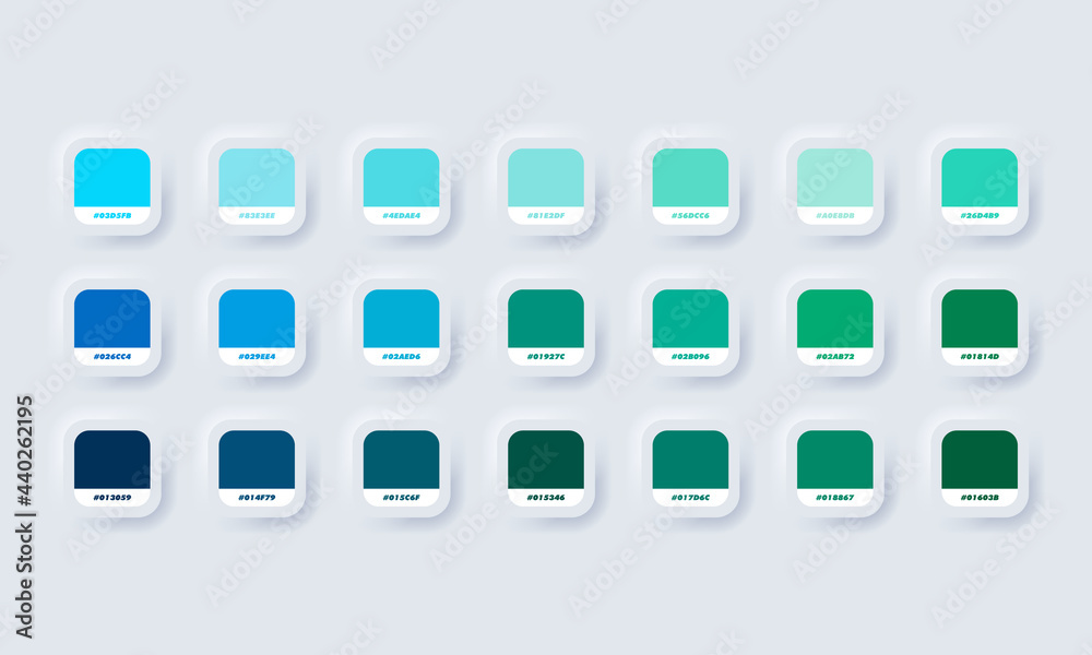 Green and blue pastel colour palette. Vector. Catalog samples green and ...