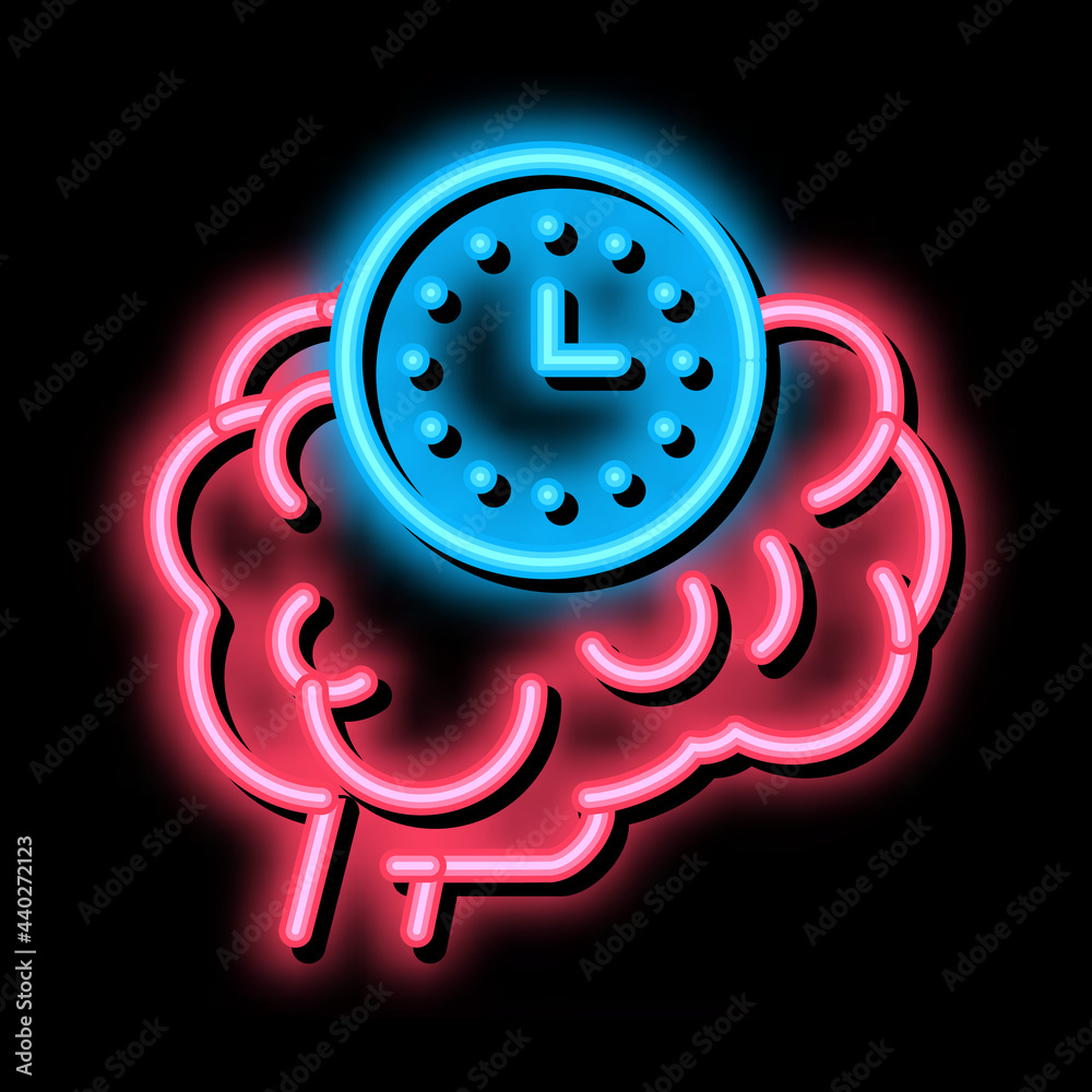brain reaction time neon light sign vector. Glowing bright icon brain ...