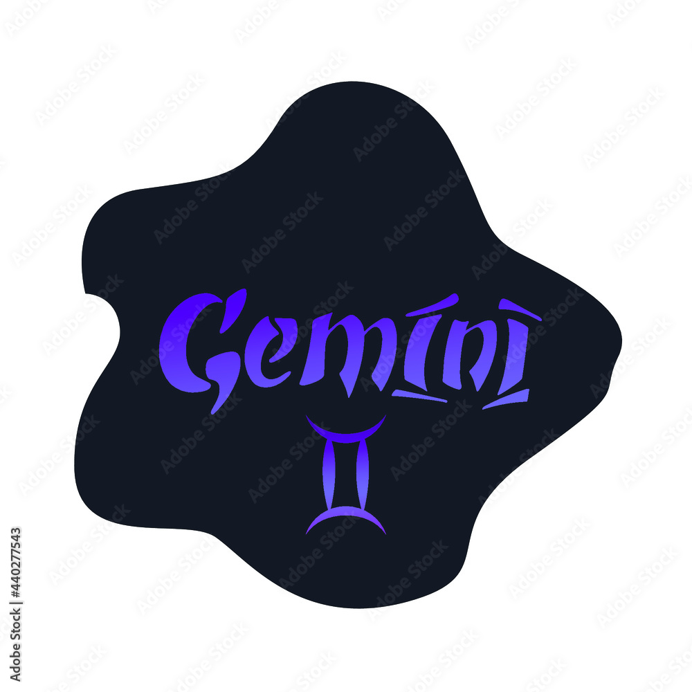 Gemini zodiac sign. Vector hand lettering. The purple gradient on the ...