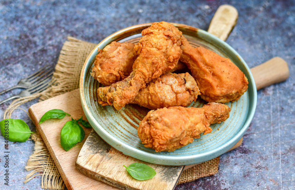 Crispy deep fried home made chicken legs Breaded with almond flour ...