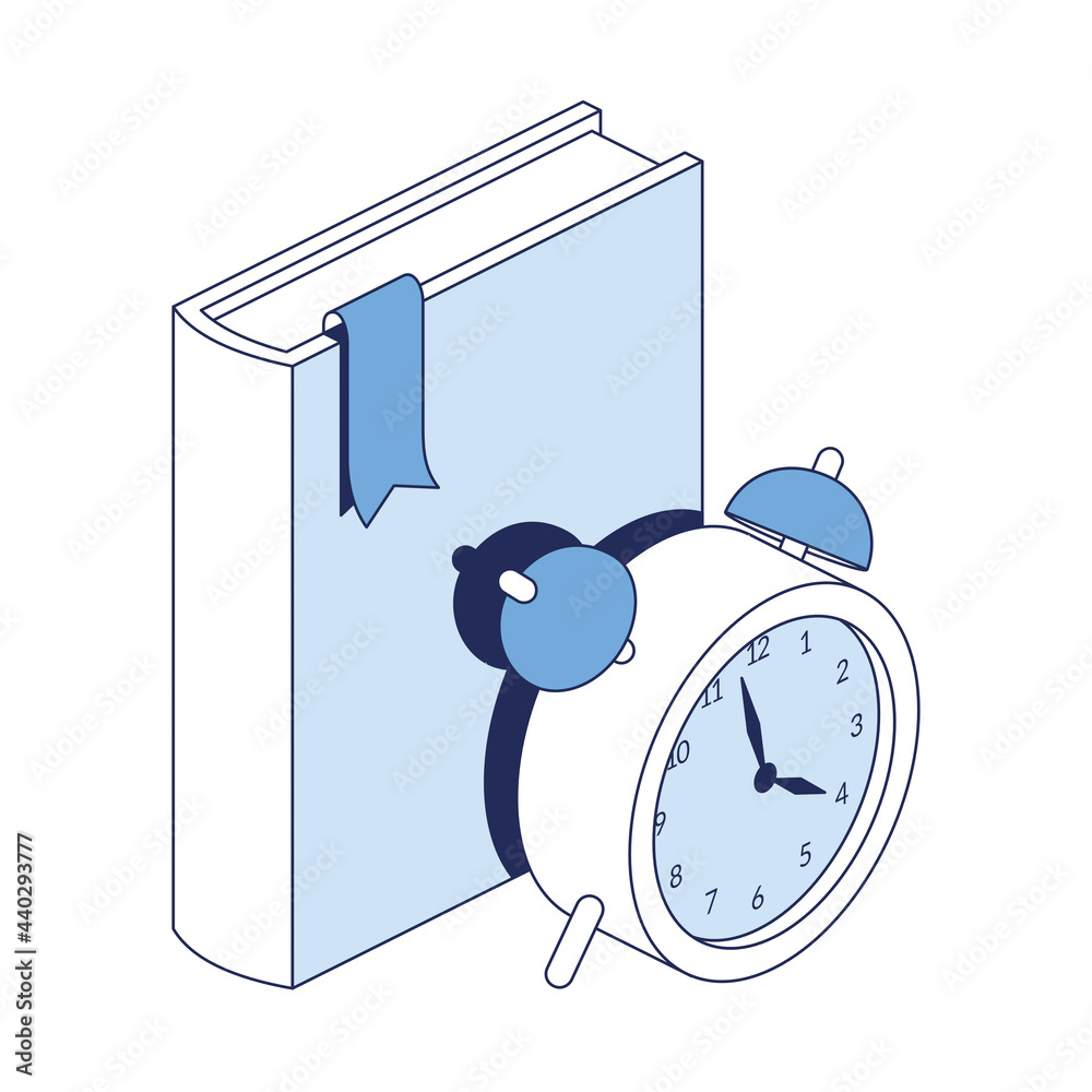Book time clock. Vector 3d line isometric, color web icons, new flat ...