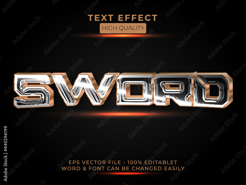 3D Sword text effect style - Editable text effect metal theme. Silver ...