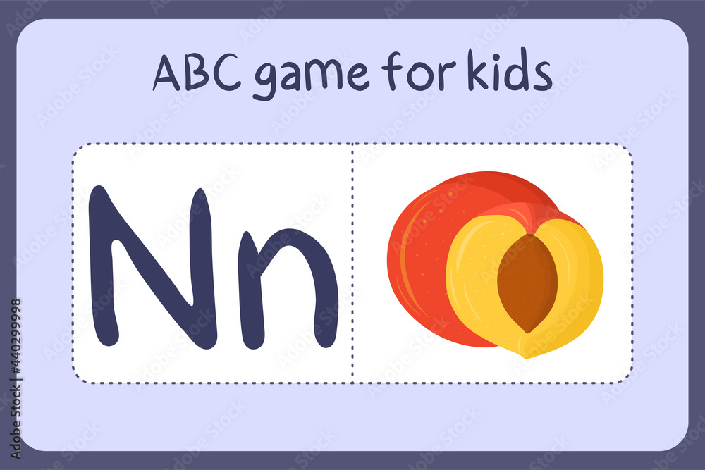 Kid alphabet mini games in cartoon style with letter N - nectarine ...