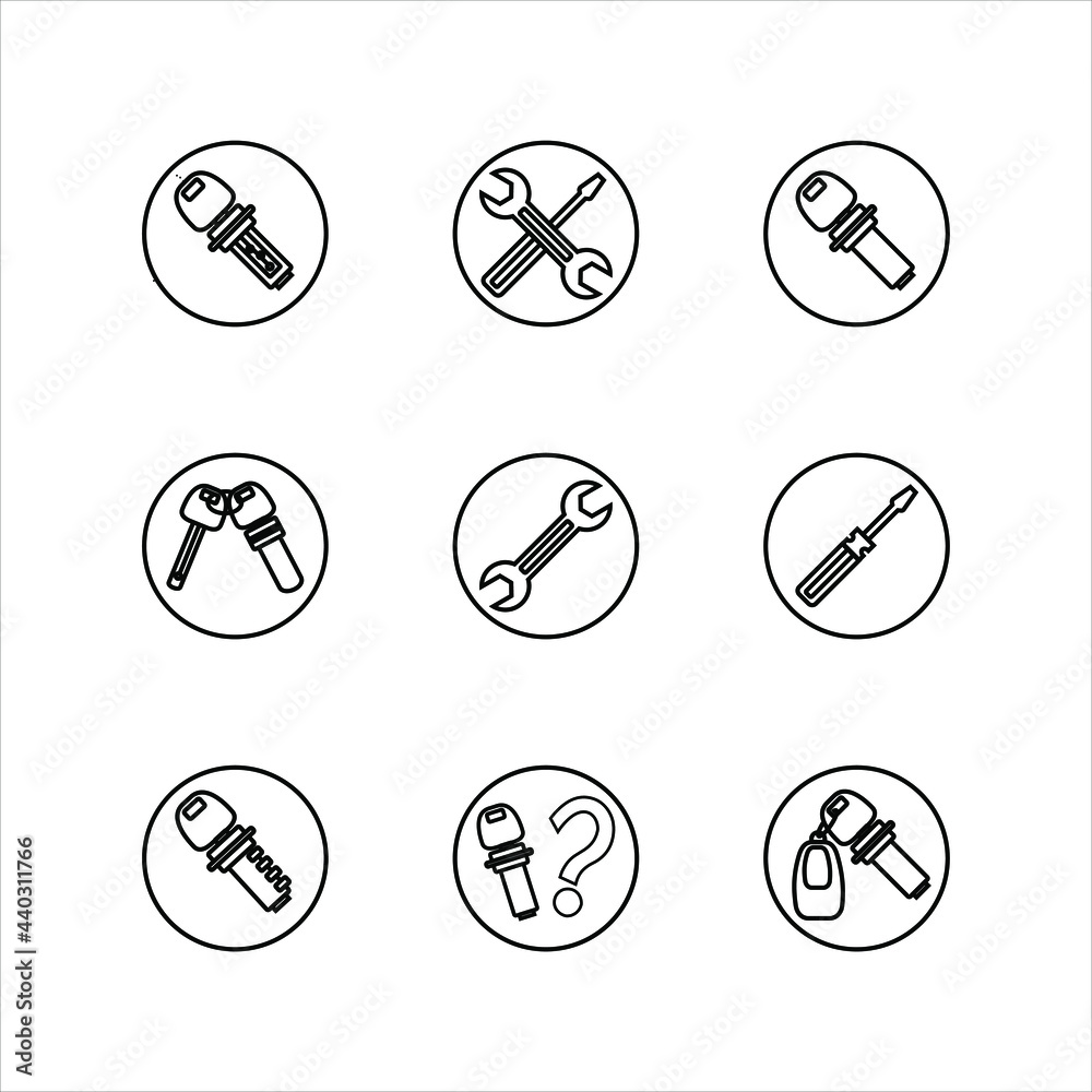 Vector icon. The key is in the car ignition switch. Starter lock for ...