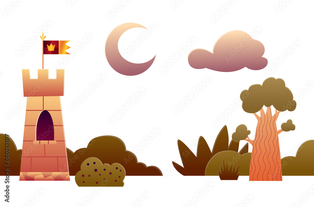 Theater stage scenery. Vector cartoon illustration of theatre scene ...