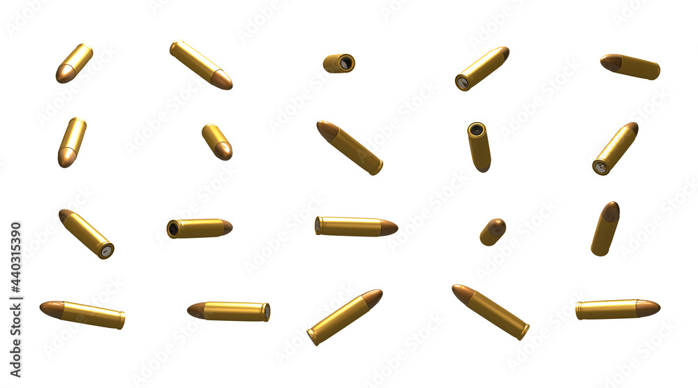 Photo & Art Print 3D rendering, Close up pistol bullets set with ...