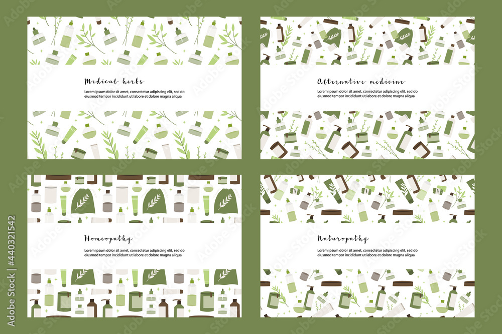 Set of labels: apothecary bottles and leaves. Natural organic herb ...