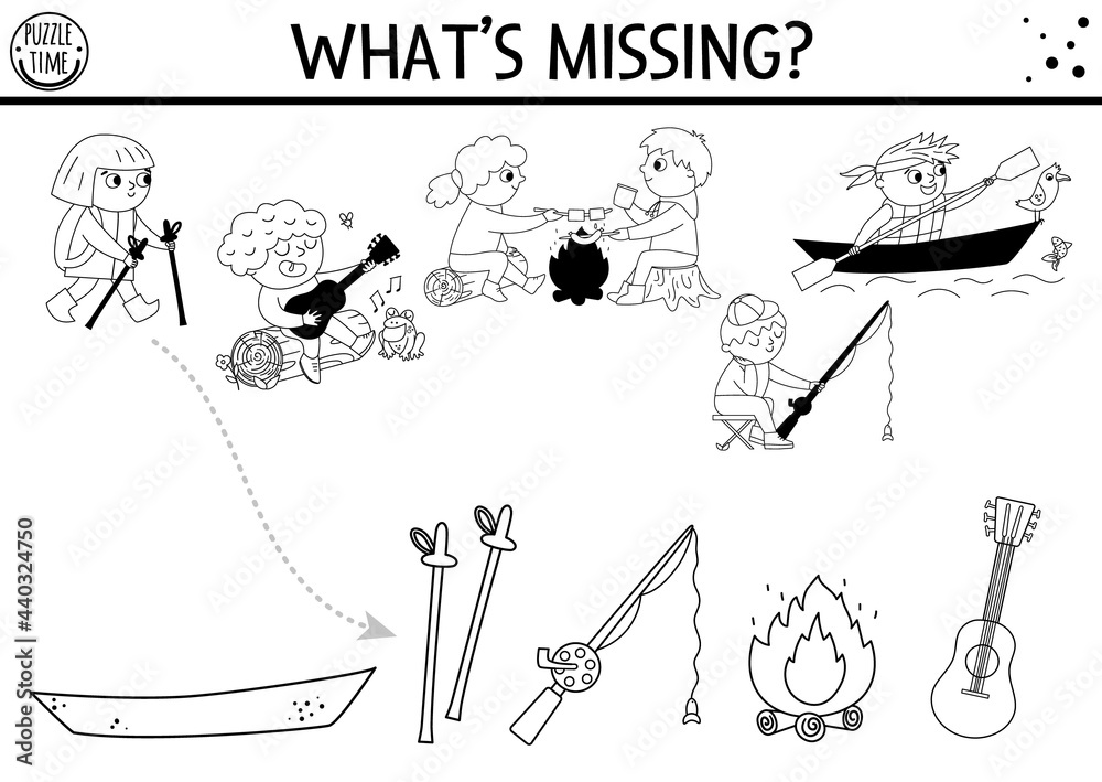 Black and white summer camp shadow matching activity. Family road trip ...