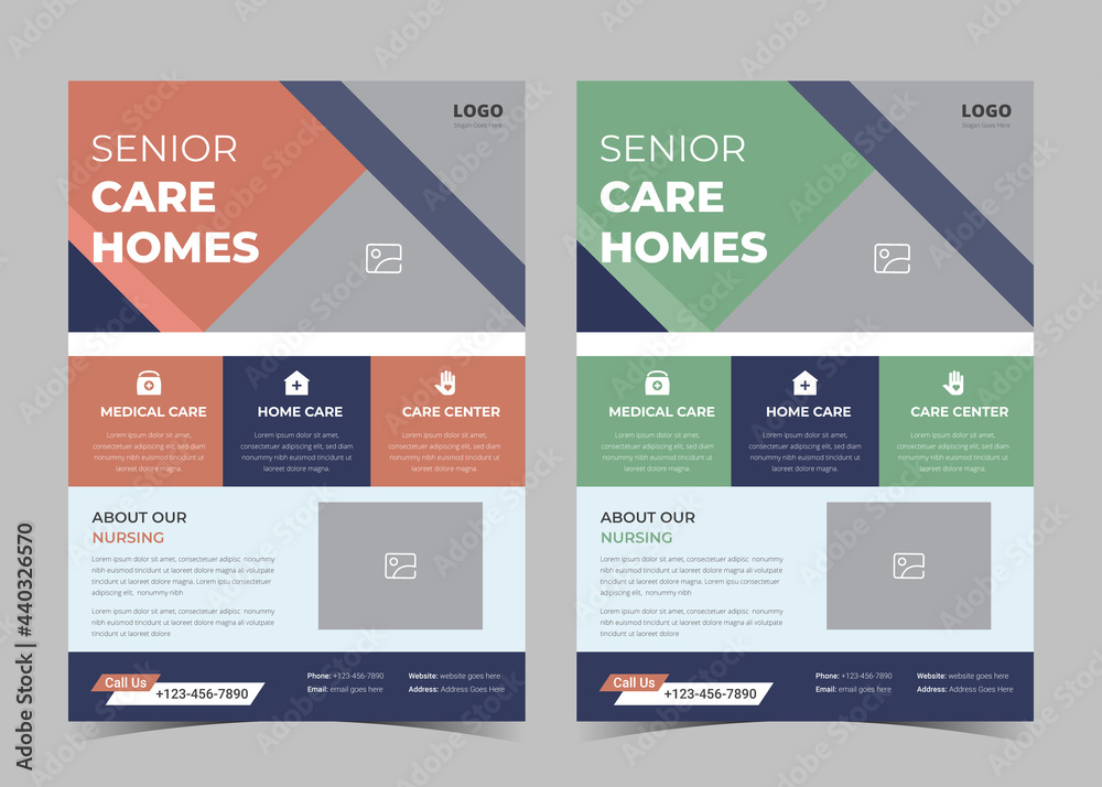Senior care flyer template. Old age home care service leaflet design ...