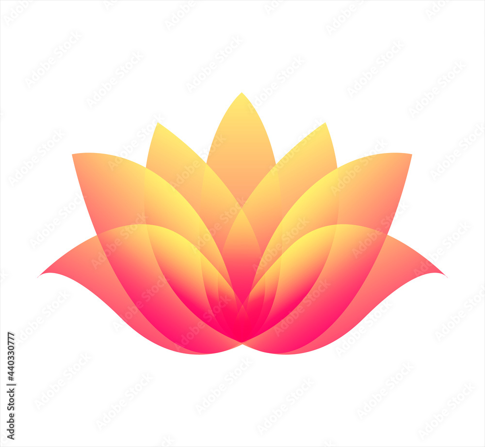 Lotus flower logo with overlapping yellow-orange gradient petals. Label ...