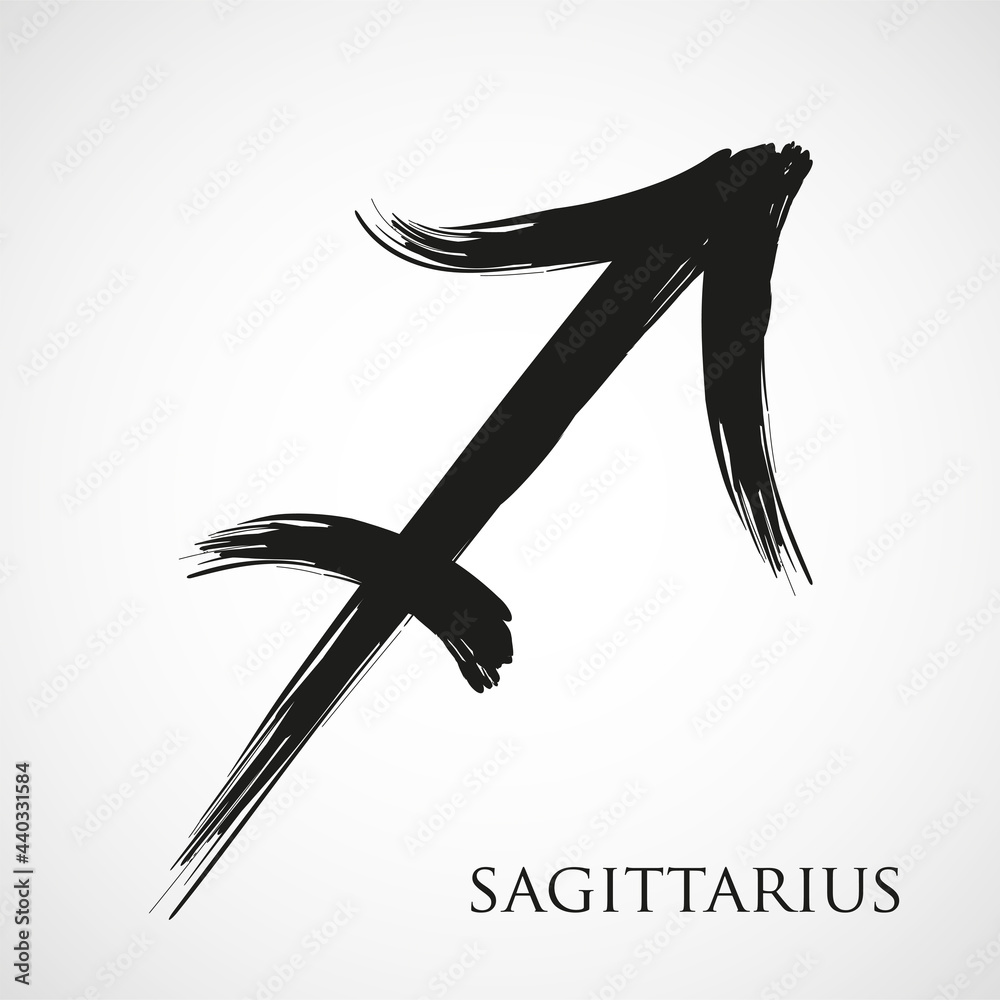 Sagittarius zodiac symbol isolated on white background. Brush stroke ...