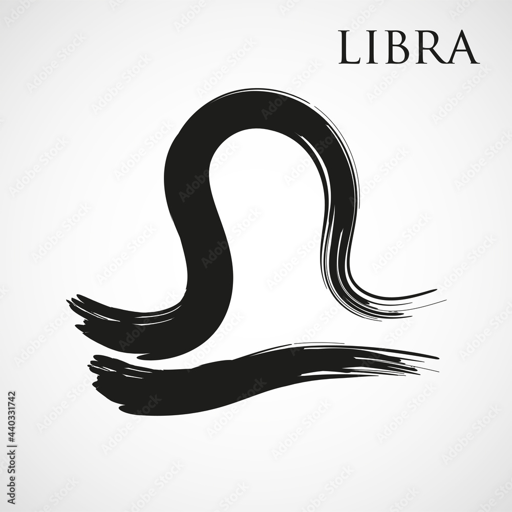 Libra zodiac symbol isolated on white background. Brush stroke Libra ...