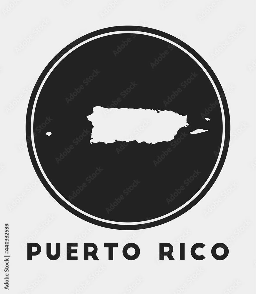 Puerto Rico icon. Round logo with country map and title. Stylish Puerto ...