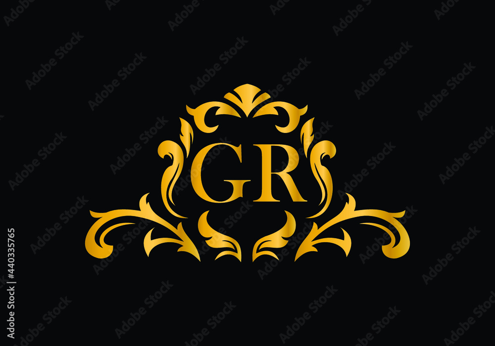 Luxury Alphabet letters G R. Golden Floral alphabet . Monogram initials ...
