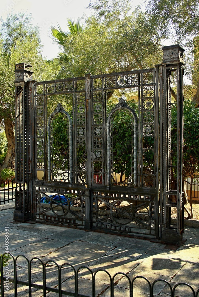 The original entrance gate to Achillion Palace on the island of Corfu ...