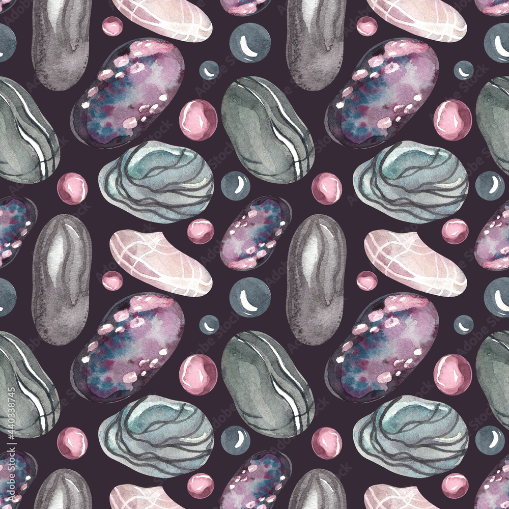 Seamless watercolor pattern. Stones of different shapes and sizes ...