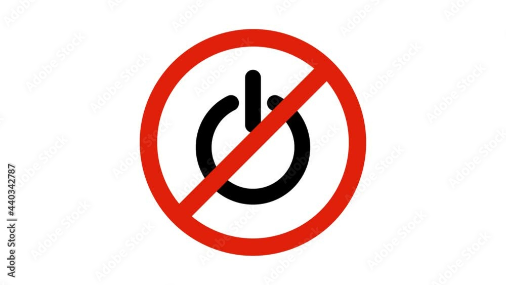 no power button icon road sign animation. simple red circle prohibition ...