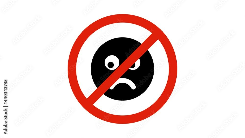 no sad face icon road sign animation. simple red circle prohibition Not ...