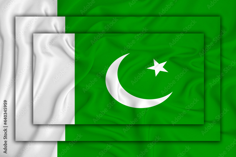 Pakistan flag on background texture. Three flags are superimposed on ...