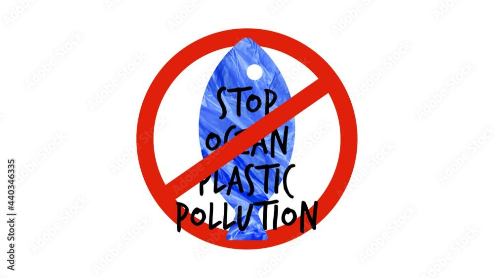 no stop ocean plastic pollution icon road sign animation. simple red ...