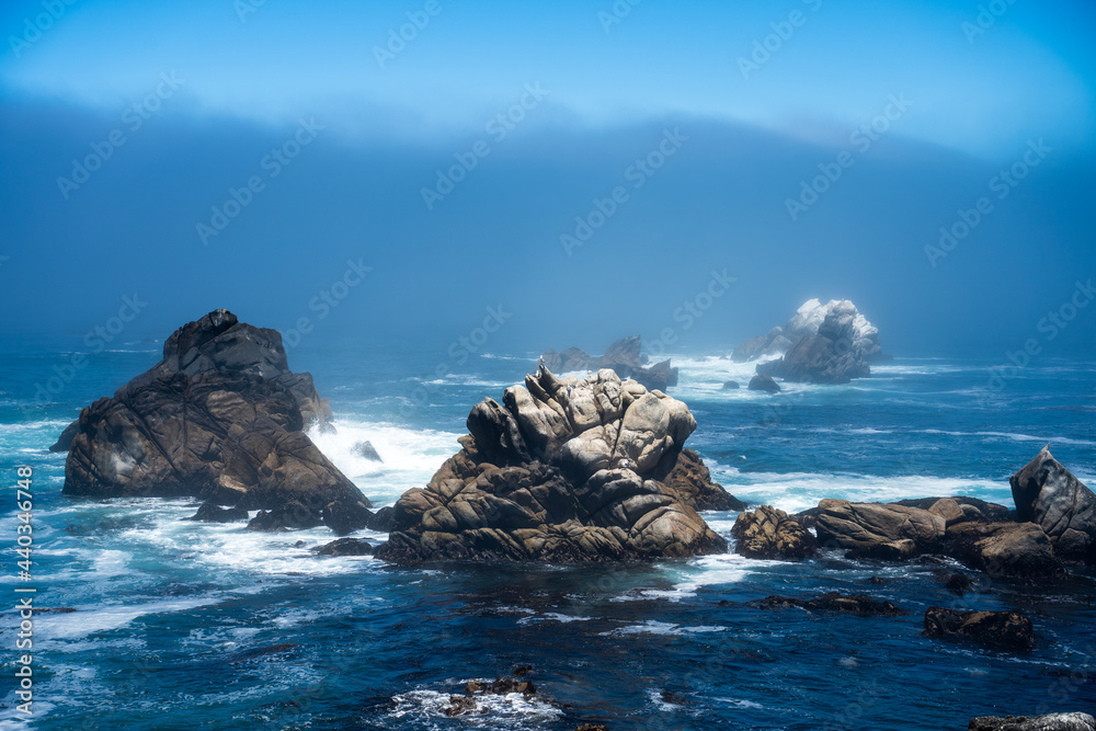 Ocean view with off short rocks in Point Lobos State Park Stock Photo ...