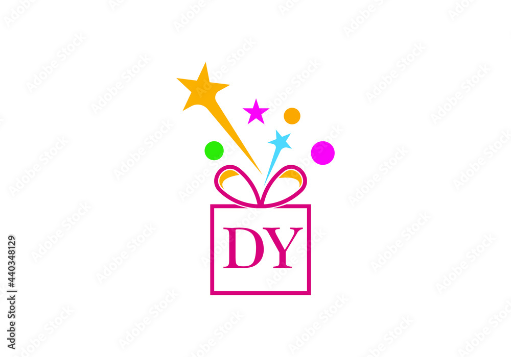 Gift Box, gift shop letter alphabet DY logo icon in gold or golden ...