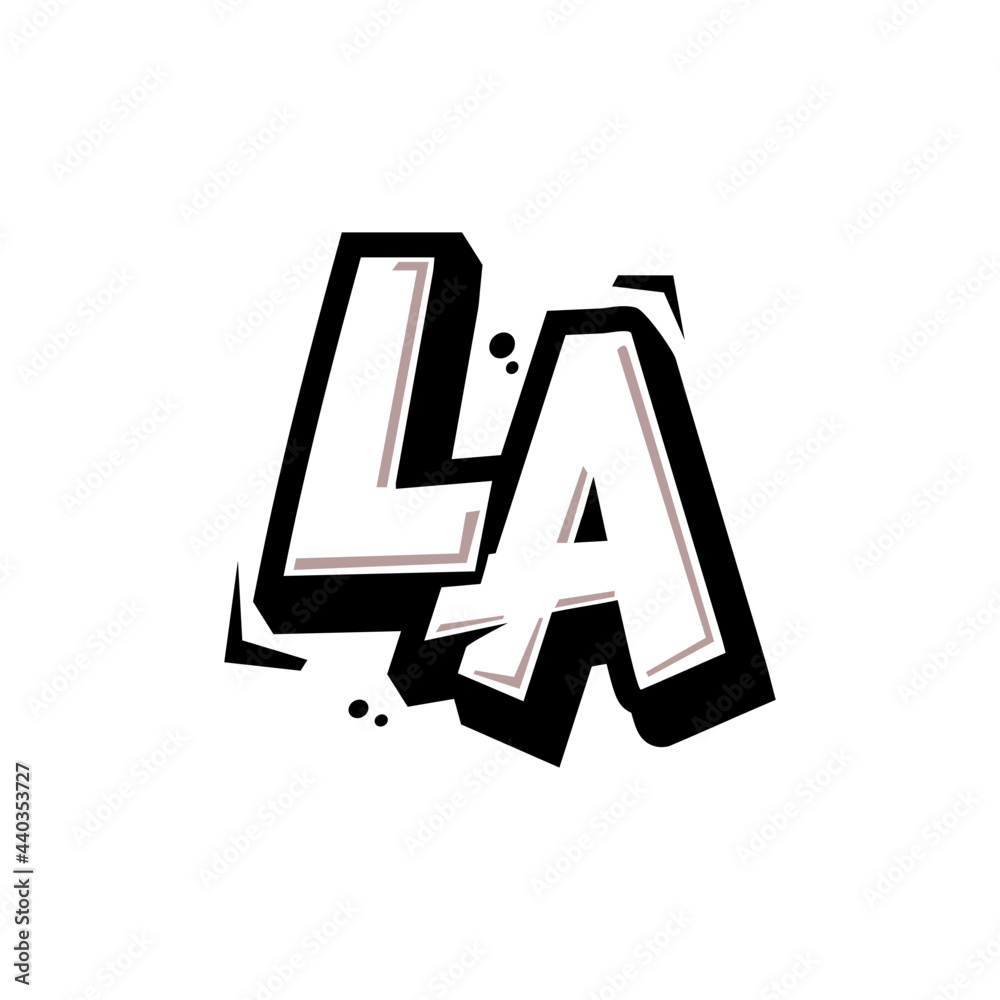 Simple Initial Logo Lettering Cartoon Grafity Black and White LA Stock ...