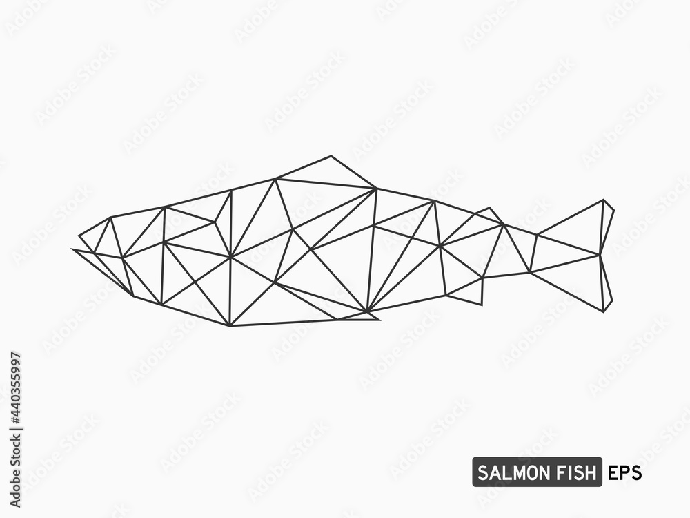isolated polygon style of salmon fish figure black outline simple ...