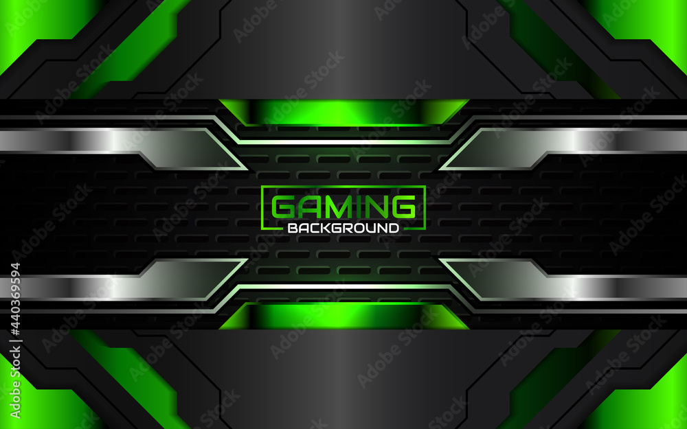 Abstract futuristic geometric green and red gaming background with ...